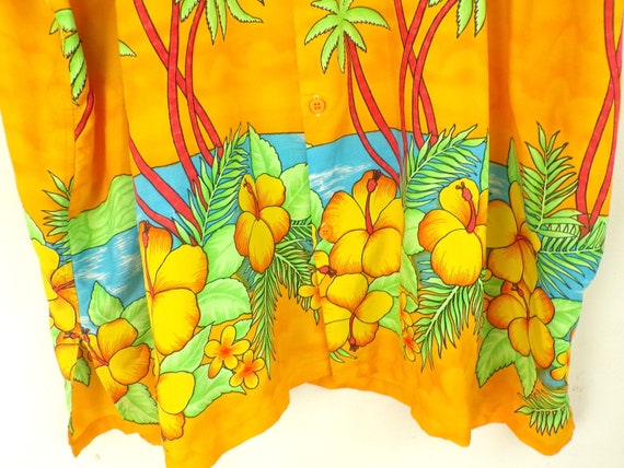 Vintage Mens Hawaiian Shirt Yellow Bright Palm Tree… Gem