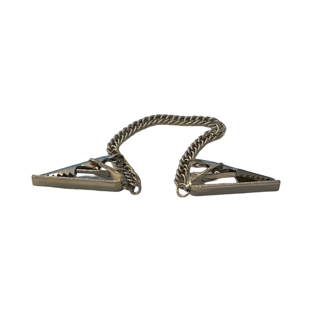 Vintage Silver Tie Clip Chain, Double Tie Clip With Silver Chain, Fancy ...