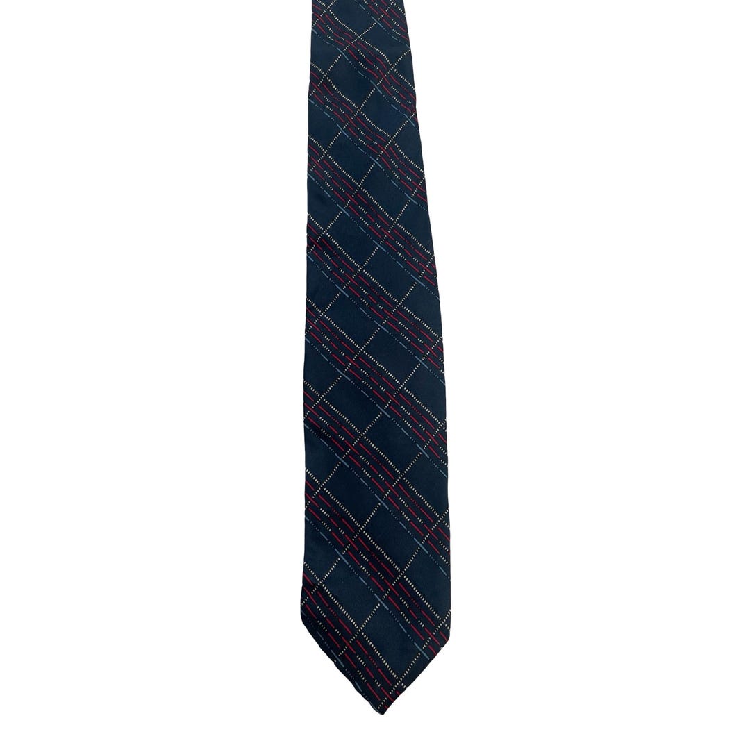 70s Lanvin Dark Blue Tie | Vintage Blue Red & White Geometric Print ...