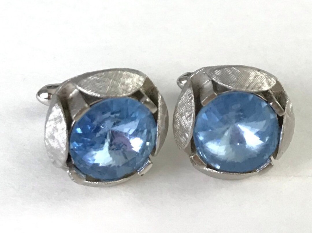Vintage Swank Silver Cuff Links, Light Blue Jewels Cufflinks, Fancy ...
