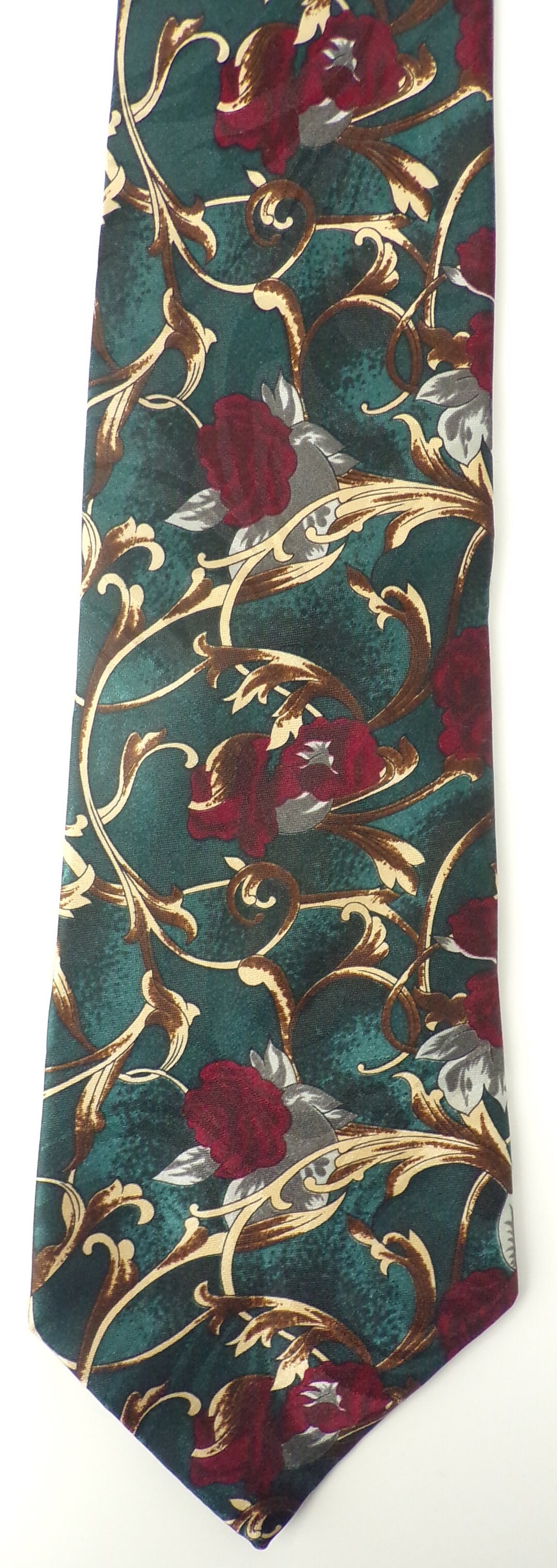 Vintage 90s Teal Red Tan & Gray Floral Tie, Mens Necktie, Flowered Silk ...