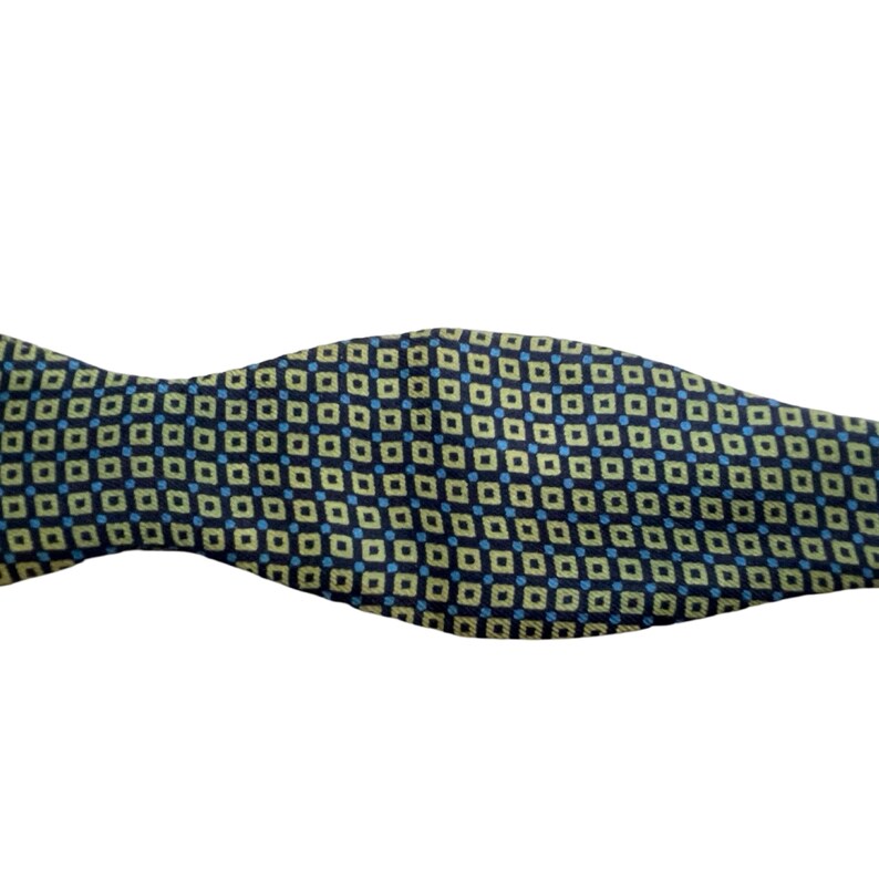 Vintage Green & Blue Geometric Print Bow Tie, Square Novelty Print Mens ...
