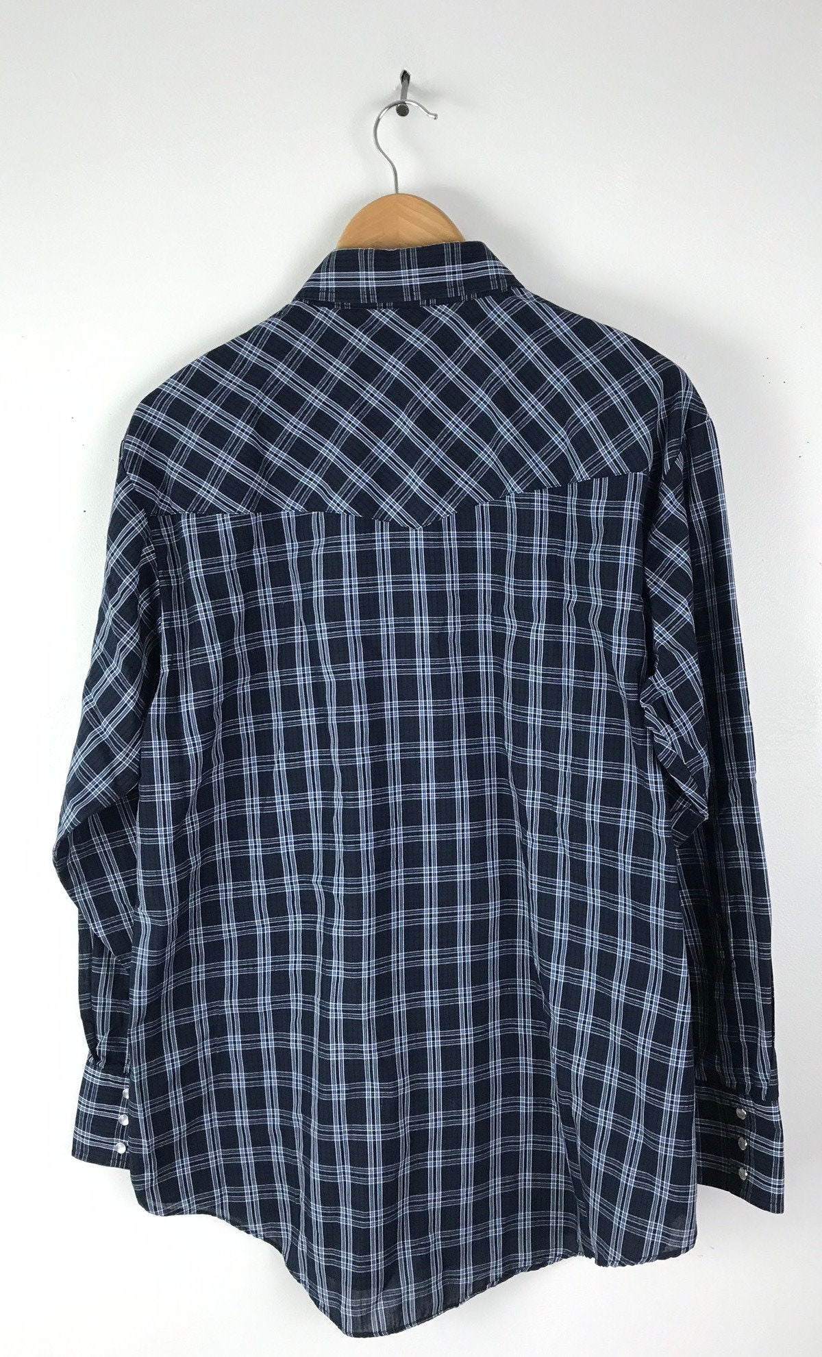 Vintage Mens Plaid Western Shirt, Black & Blue Western Shirt Large, 90s ...