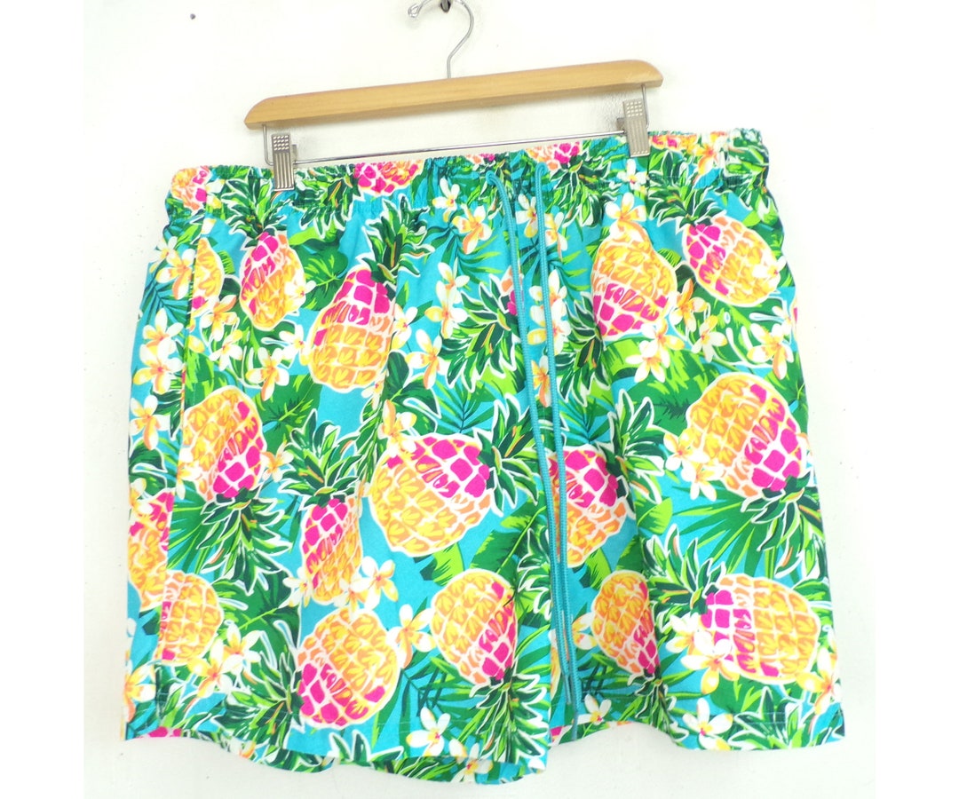 Vintage Mens Swim Trunks, Pineapple Print Swim Trunks, 90s Colorful ...