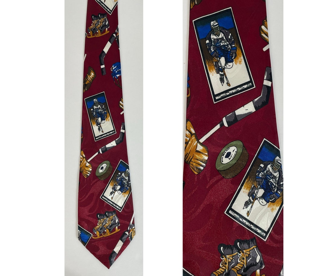 Vintage Ice Hockey Tie, Ice Hockey Puck Players Sticks Necktie ...