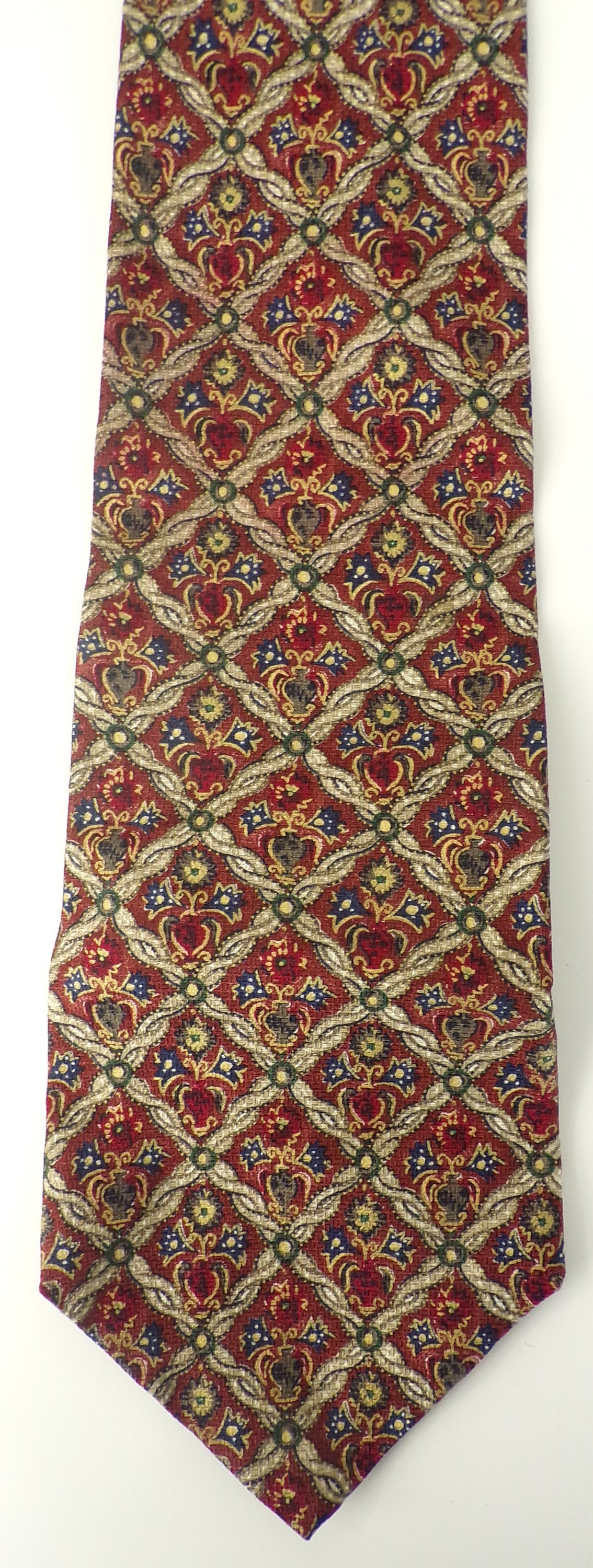90s Red Brown & Blue Floral Printed Mens Tie, Flowered Tie, Print Tie ...