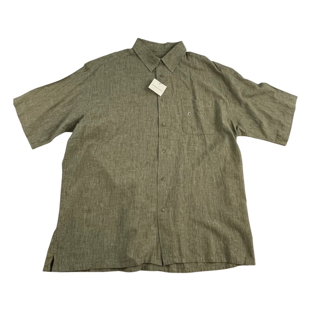 Vintage Forest Green Button Down Shirt Mens XL, 90s New Old Stock Olive ...