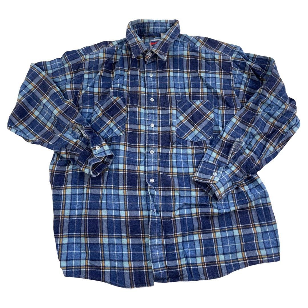 80s Blue & Yellow Plaid Flannel Shirt Mens XL | Vintage Fall Autumn ...