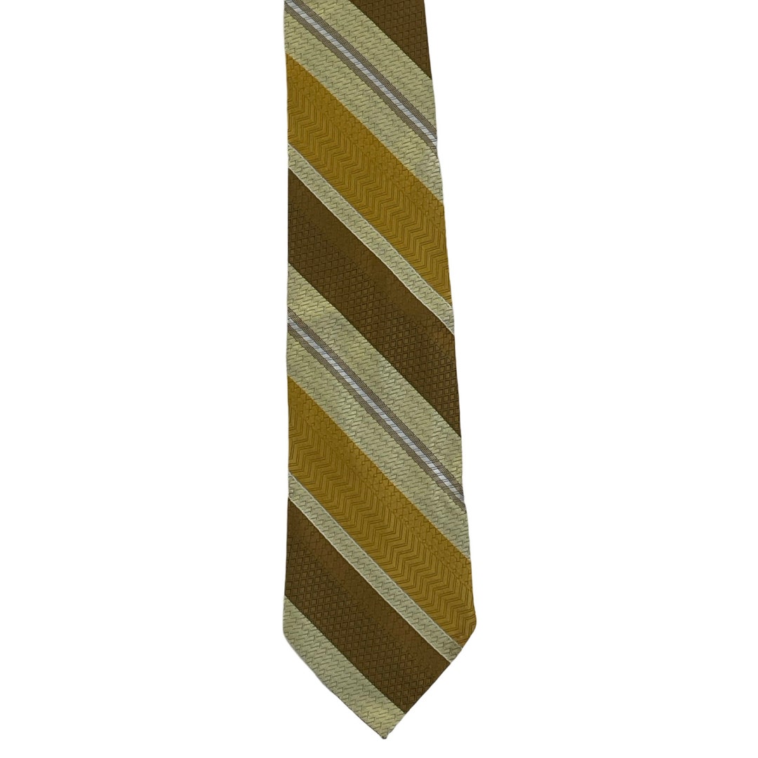 70s Brown Striped Tie | Vintage Gold & Brown Diagonal Striped Necktie ...