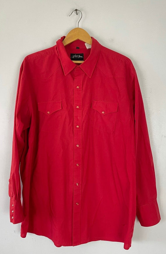 Vintage Red Western Shirt Mens Size XXL, 90s Red Snap… - Gem