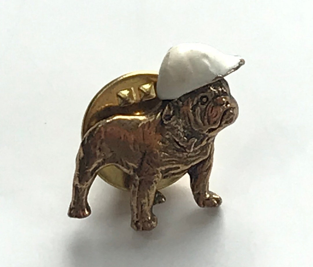 Vintage Dog Tie Tack, Bulldog W Construction Hat Tie Tack, Mens Dog Tie ...