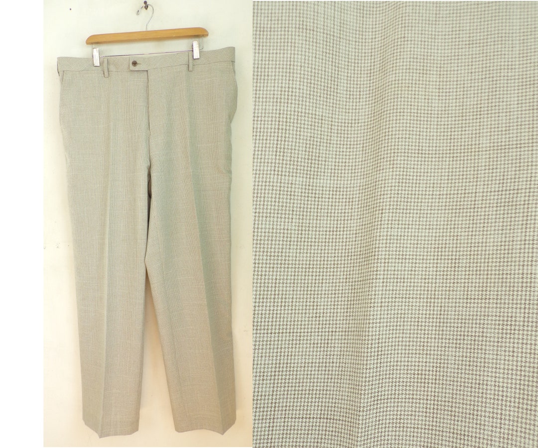 Vintage Mens Check Pants, Brown & Cream Micro Check Pants Size 40 Waist ...