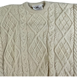 Vintage Cream Cable Knit Sweater Mens Large | Wool Cable Knit Mens ...