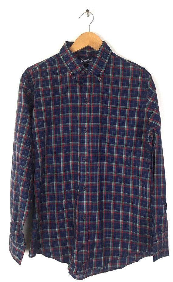 80s Blue Red & Green Plaid Shirt Mens Large, Vintage … - Gem