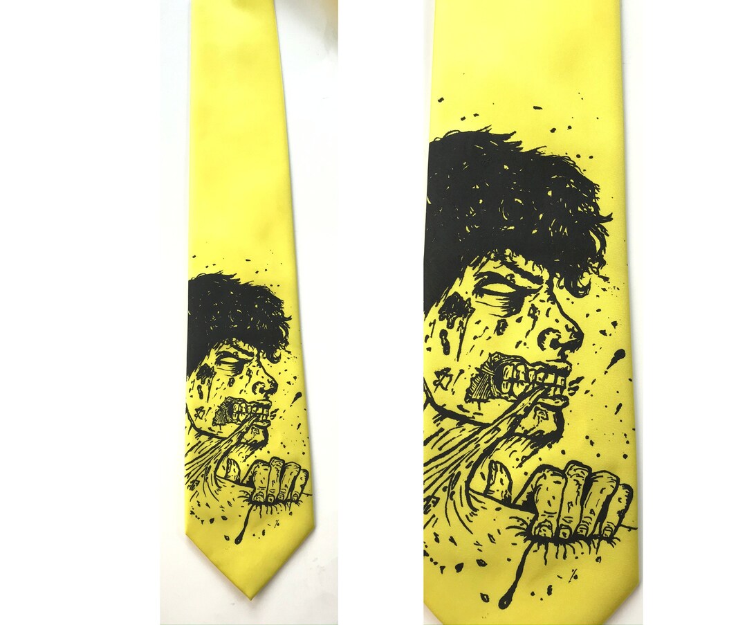Vintage Bright Yellow Zombie Tie, Creepy Scary Zombie Man Necktie ...