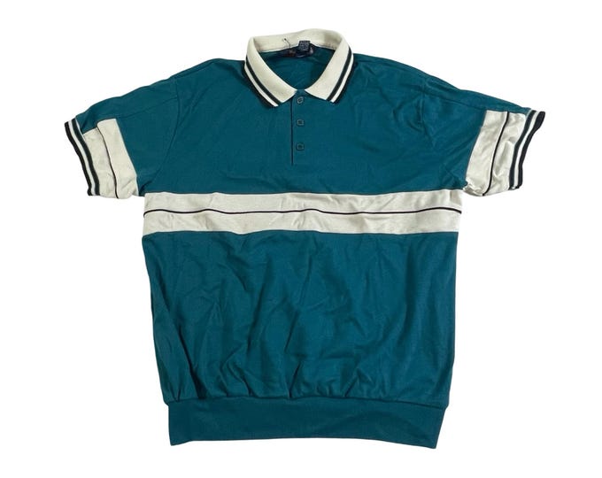 80s Teal Cropped Polo Mens Small/medium | Vintage Teal & White Striped ...