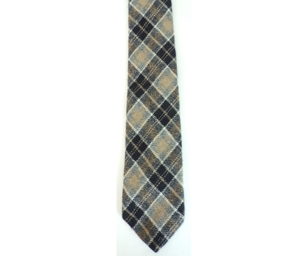 80s Plaid Wool Tie | Vintage Wembley Black Gray & Brown Plaid Necktie ...