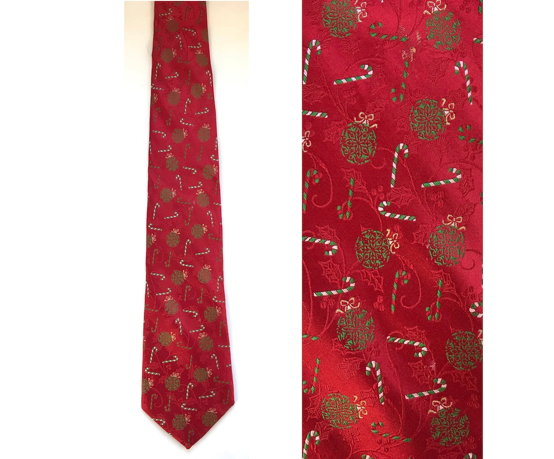 Vintage Mens Christmas Tie, Nicole Miller Candy Canes Tie, Red & Green ...