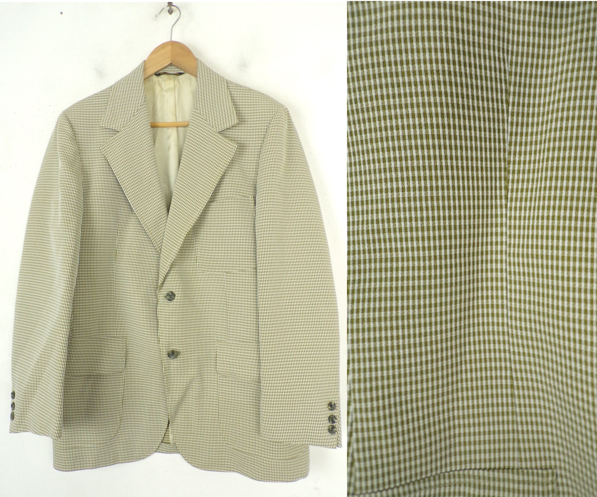 70s Olive Green & White Checkered Sport Coat Mens Size 40 - Etsy