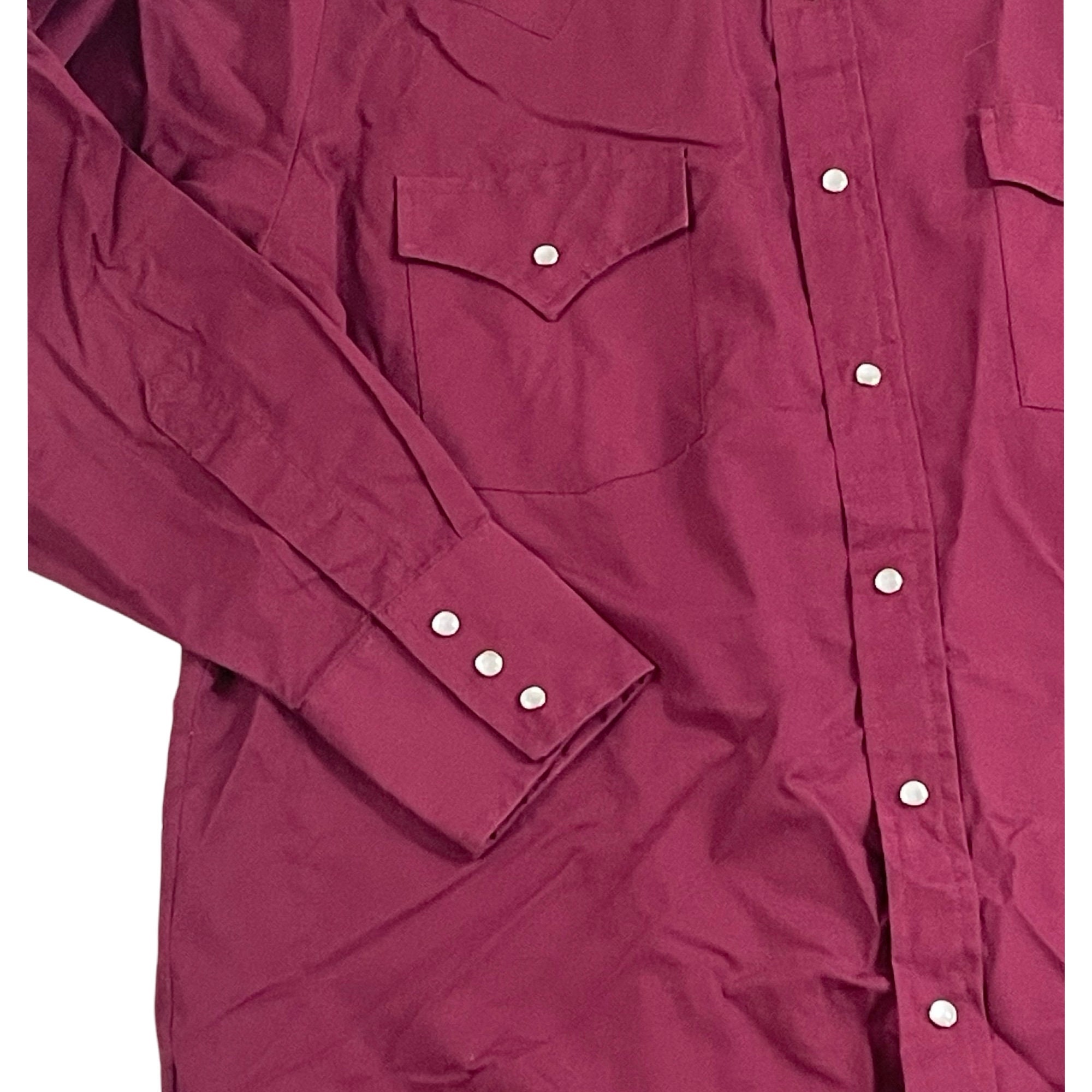 Vintage Dark Red Western Shirt Mens Medium, White Pearl Snap Button ...