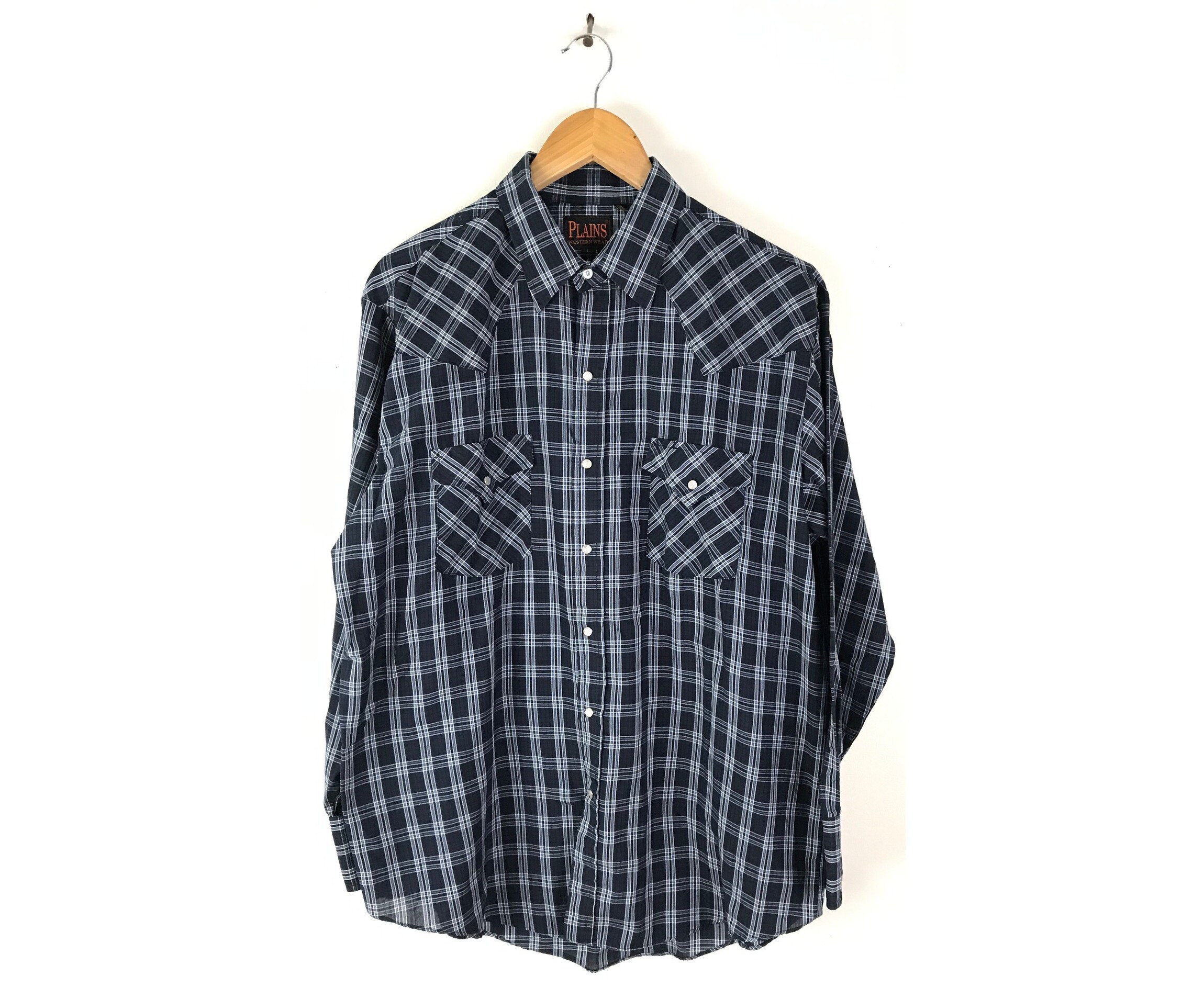 Vintage Mens Plaid Western Shirt: Black & Blue Shirt Size Large, 1990s ...