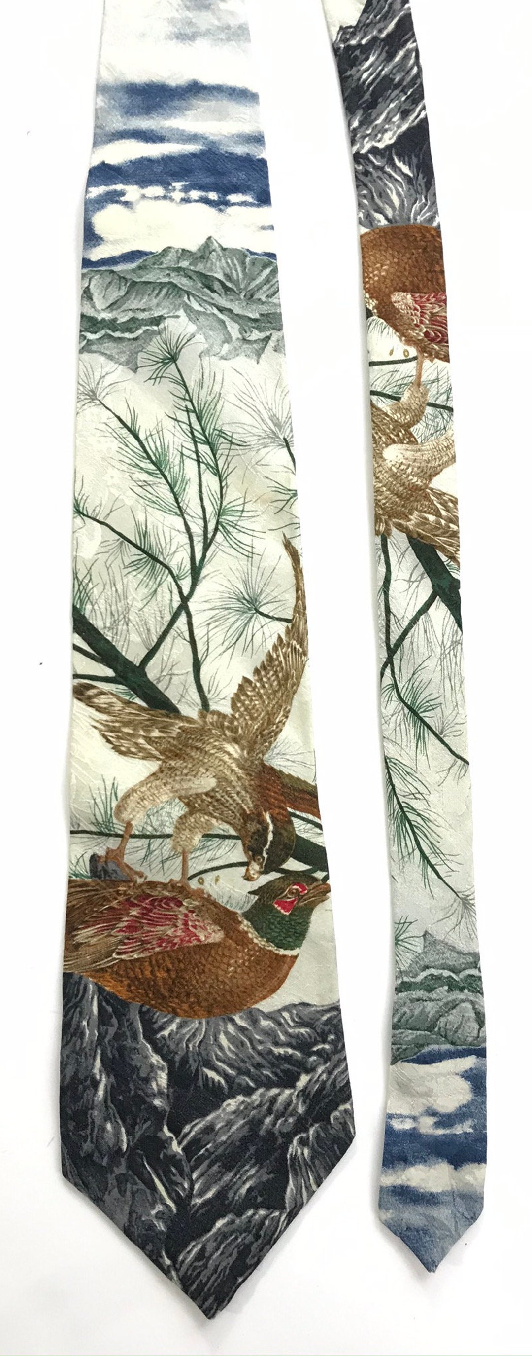 Vintage Mens Birds in Trees Tie, 1980s Bird Scenery Tie, Vintage Bird ...