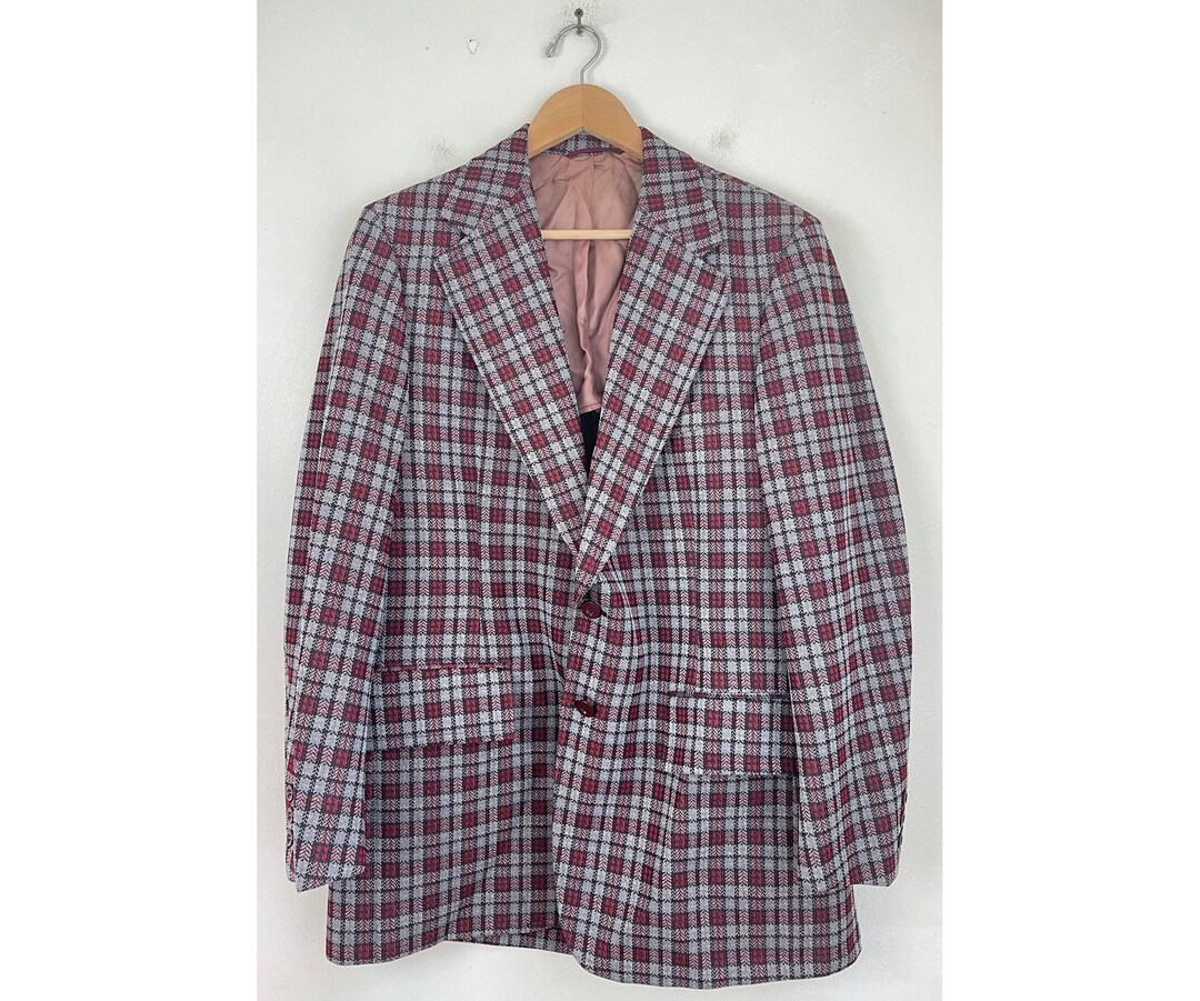 Vintage Men's 1960s Gray & Red Plaid Sport Coat Size 42R, Vintage Loud ...