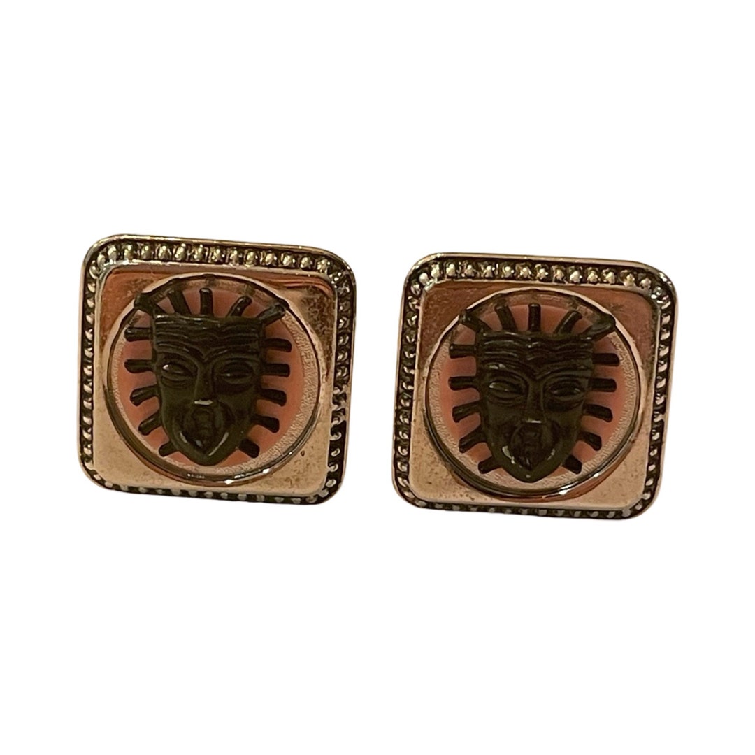 Vintage Silver Tiki Mask Cufflinks, Silver Black Pink Tiki Head ...