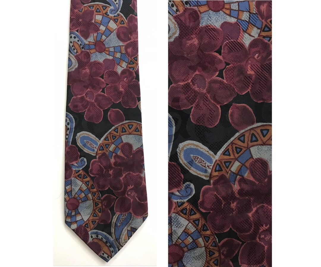 90er Blau Rot Orange Abstrakte Krawatte, Krawatte mit Paisley Muster ...