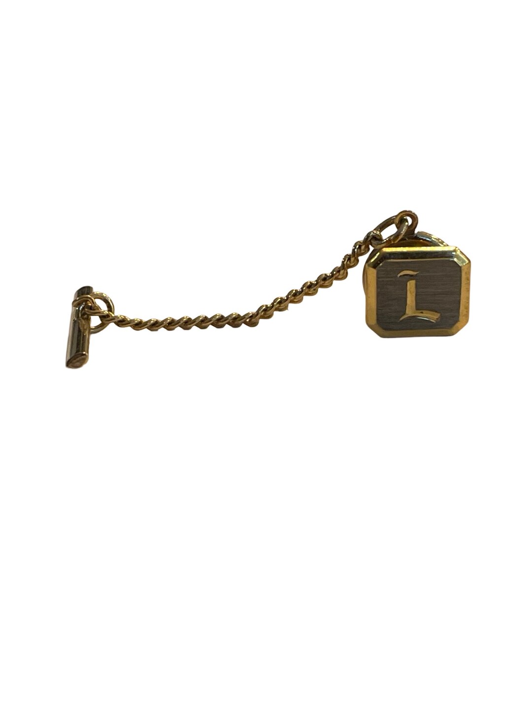 Vintage Gold Initial L Tie Tack Monogram Initial L Tie Tack Chain ...