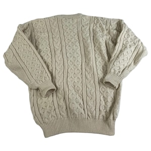 Vintage Cream Cable Knit Sweater Mens Large | Wool Cable Knit Mens ...