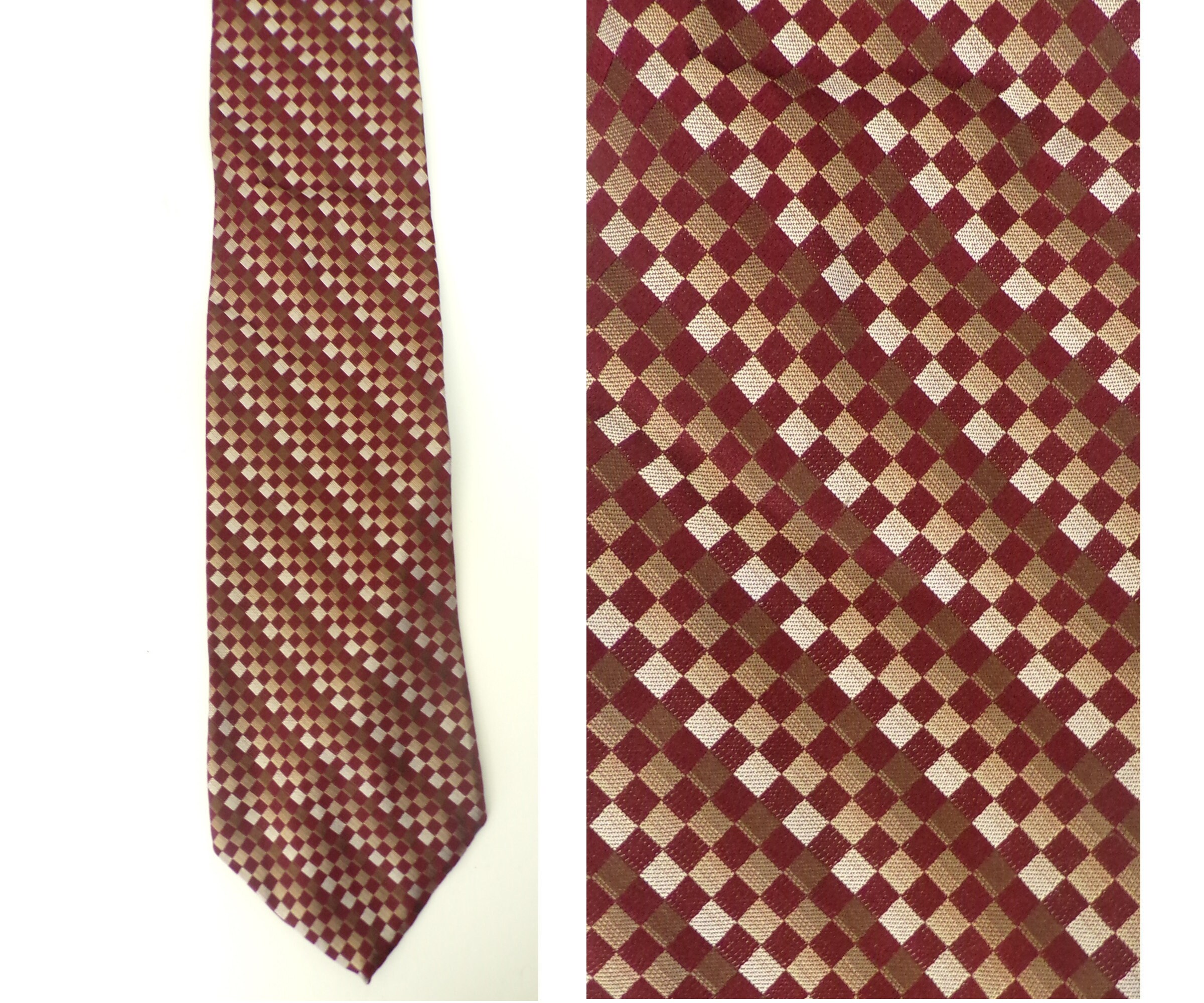 90s Red Brown & White Checkered Mens Tie, Red Tie, Checkered Tie ...