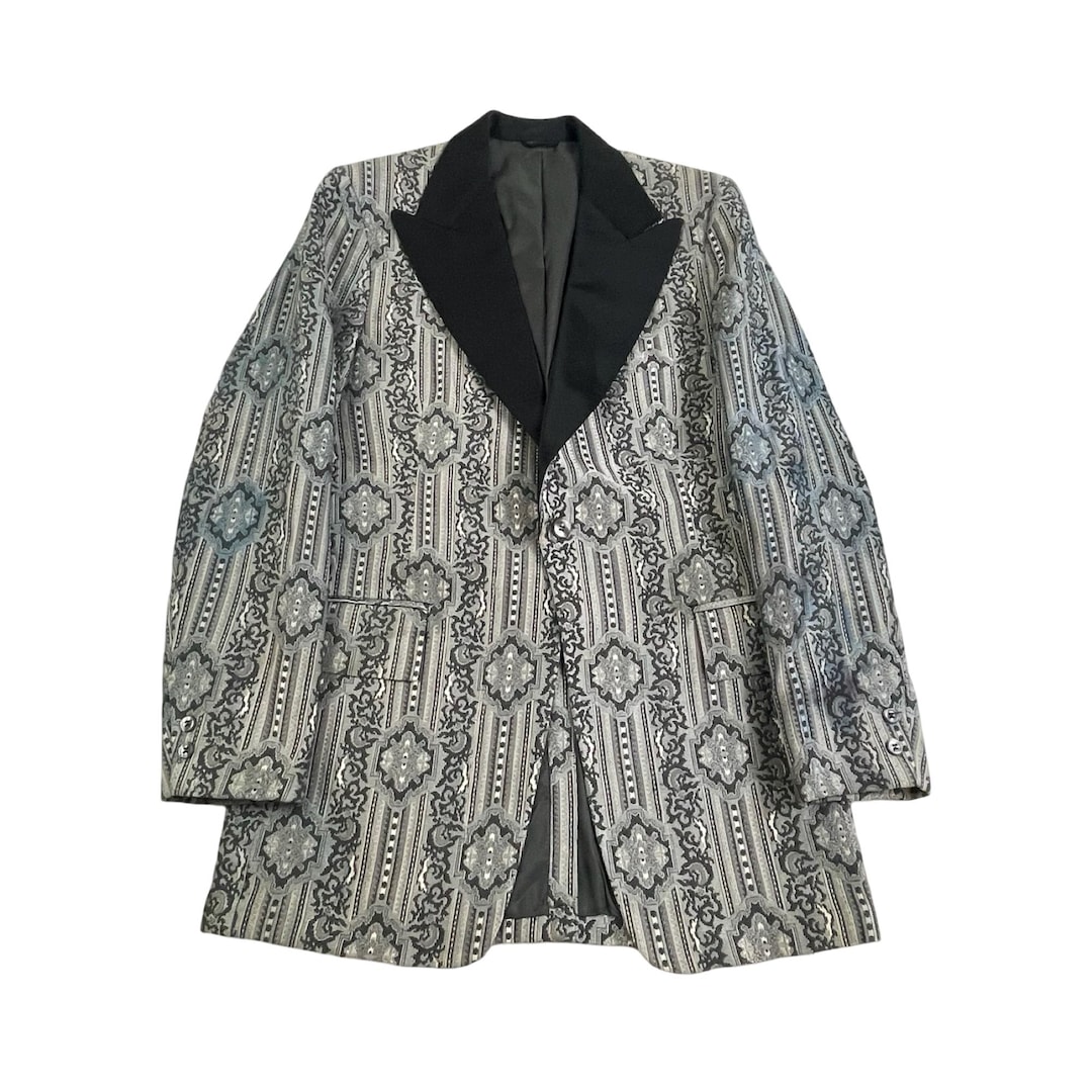1950s Silver Paisley Print Tuxedo Jacket Mens Size 39L Vintage Flashy ...