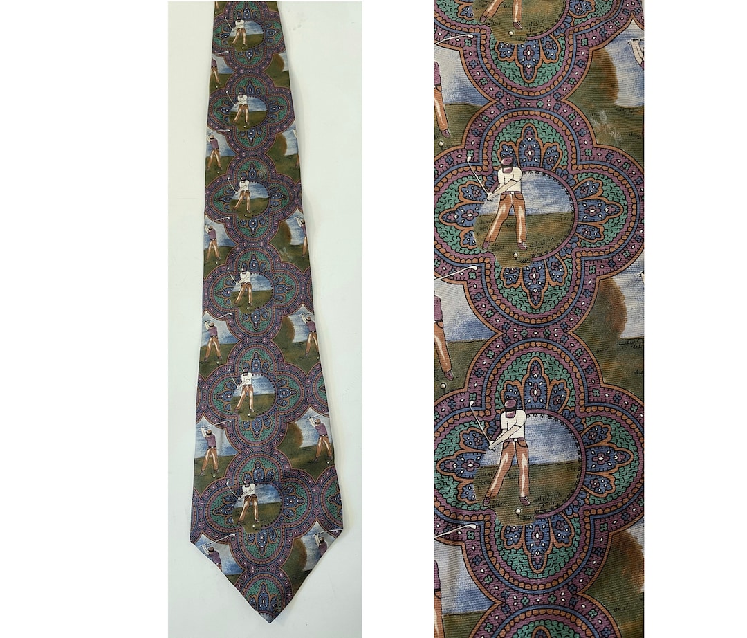 Vintage Mens Golfer Tie, Golfer Golf Scenery Paisley Novelty Necktie ...