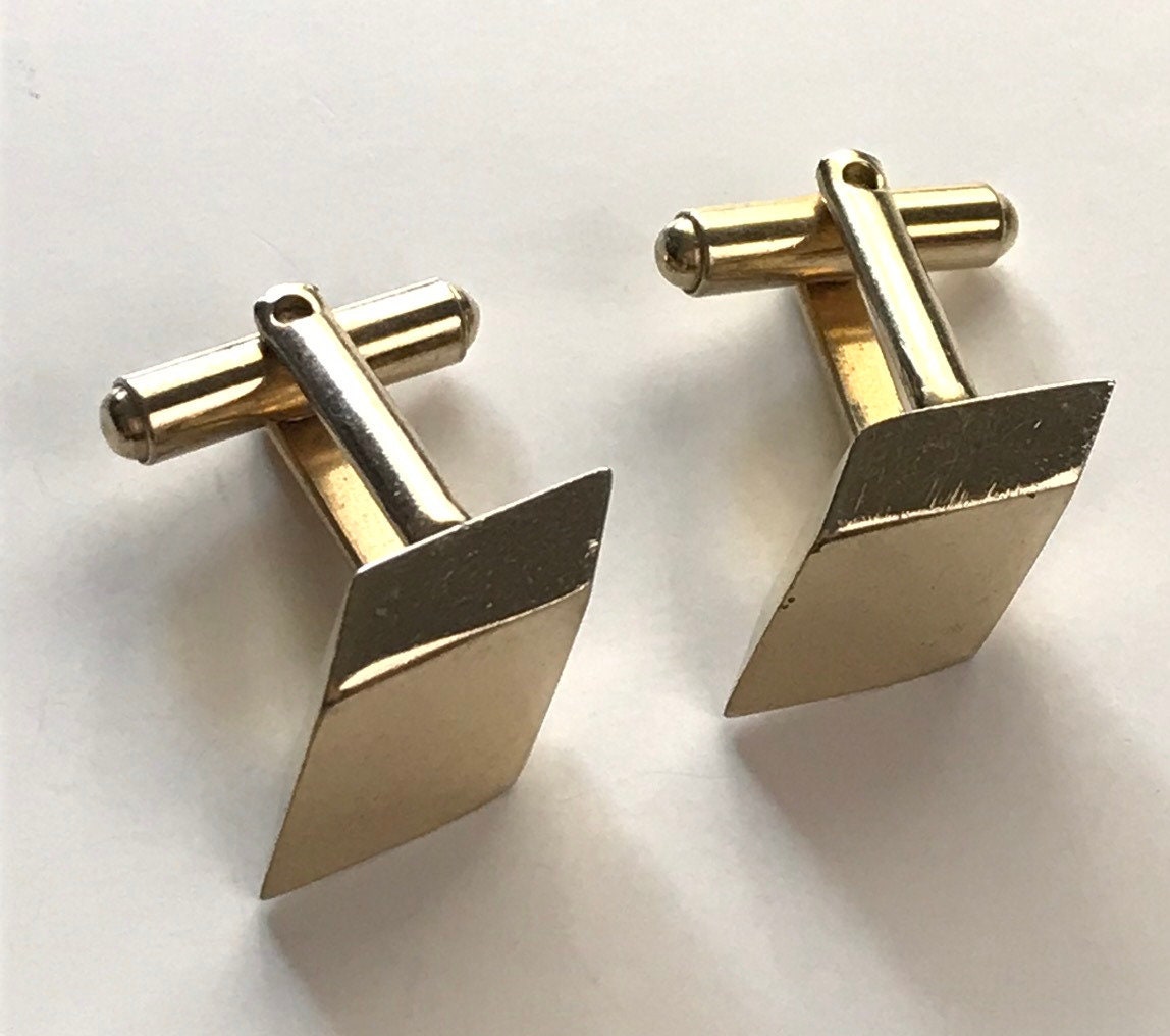 Vintage Gold Geometric Cuff Links, Parallelogram Diamond Geometric ...