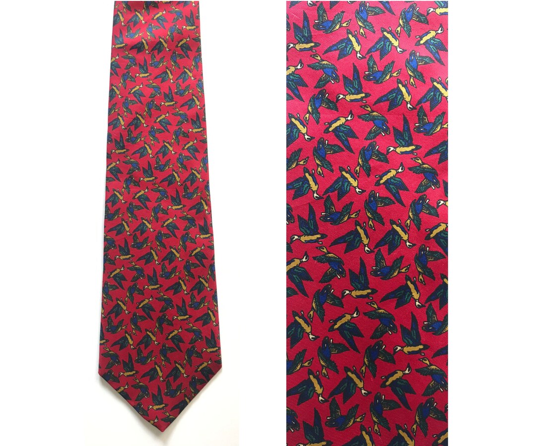 Vintage Mens Birds Tie, 90s Colorful Birds Flying Necktie, Multicolored ...