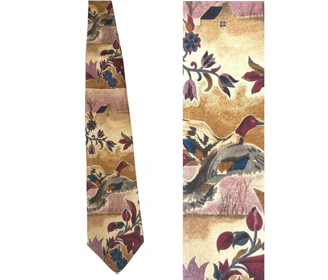 Vintage Birds Ti, 1990s Bird in Nature Tie, Scenery Necktie, Floral Tie ...