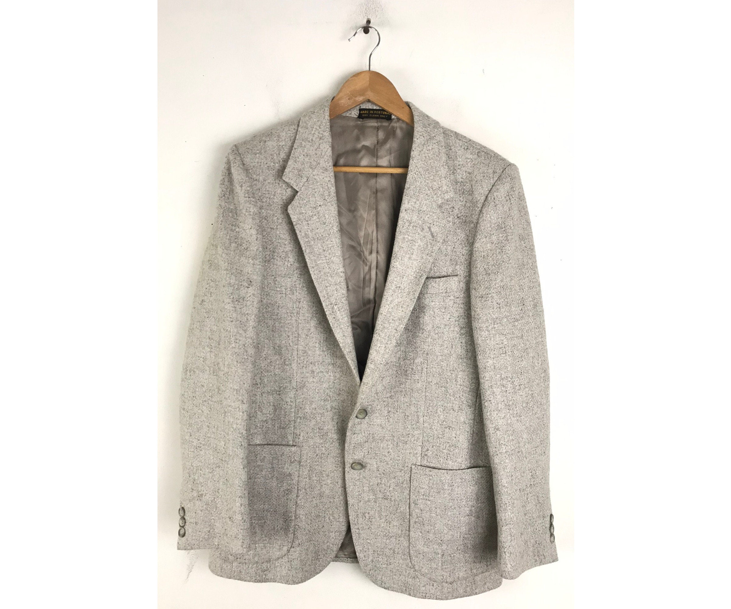 80s Light Gray Wool Blazer Mens Size 42R, Classic Light Gray Mens Sport ...