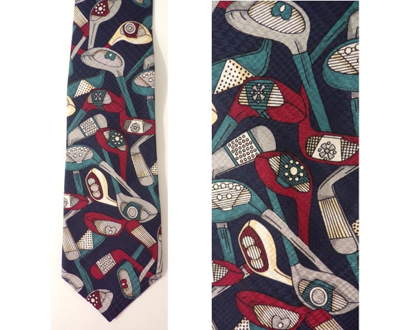 Vintage Golf Club Tie Colorful Tie Golf Clubs Golf Tie | Etsy