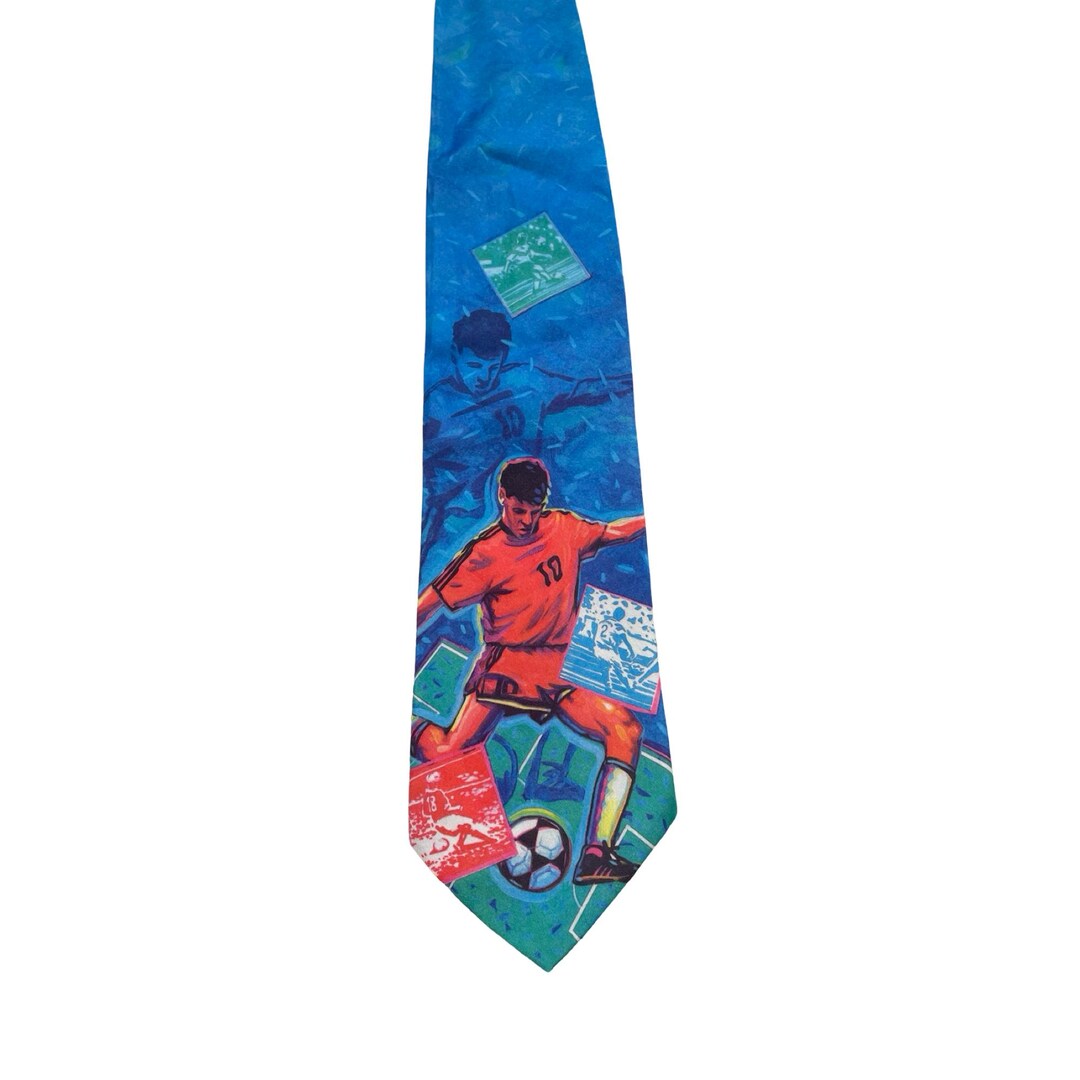 1993 Ralph Marlin Soccer Tie Vintage Colorful Close up Soccer Player ...