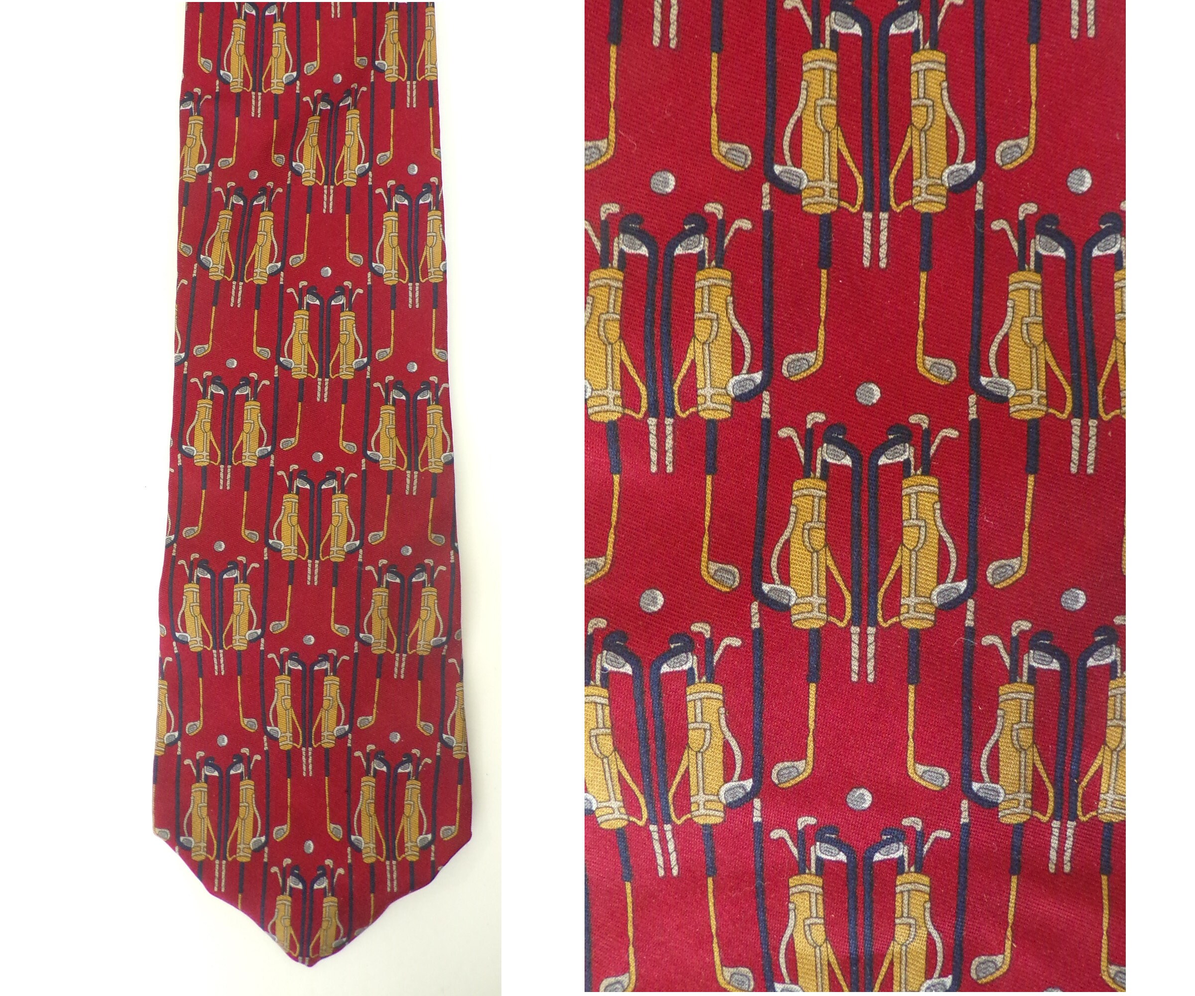 Vintage Mens Golf Clubs Tie, 90s Red Golf Tie, Golf Lover, Golf Clubs ...