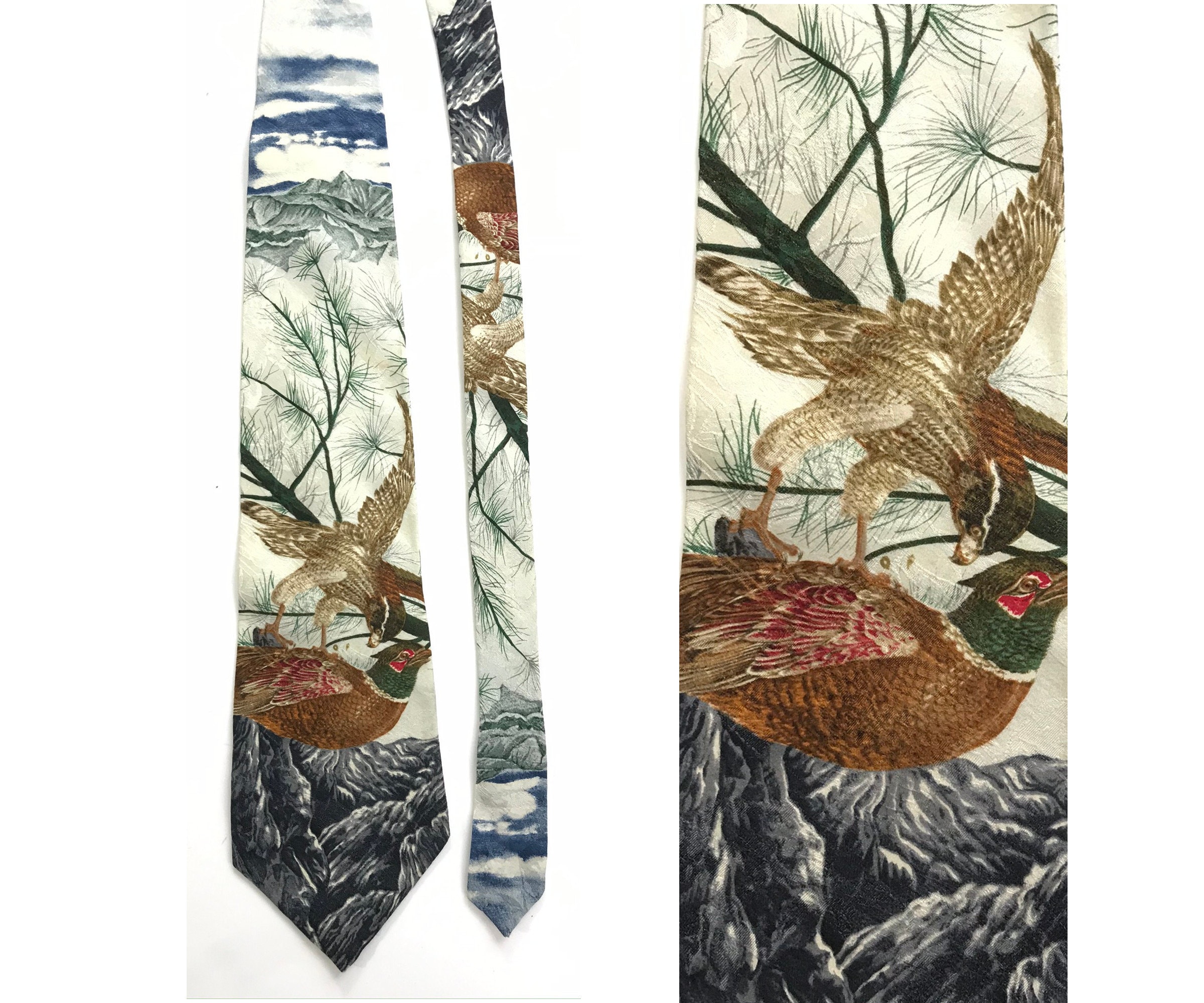 Vintage Mens Birds in Trees Tie, 1980s Bird Scenery Tie, Vintage Bird ...
