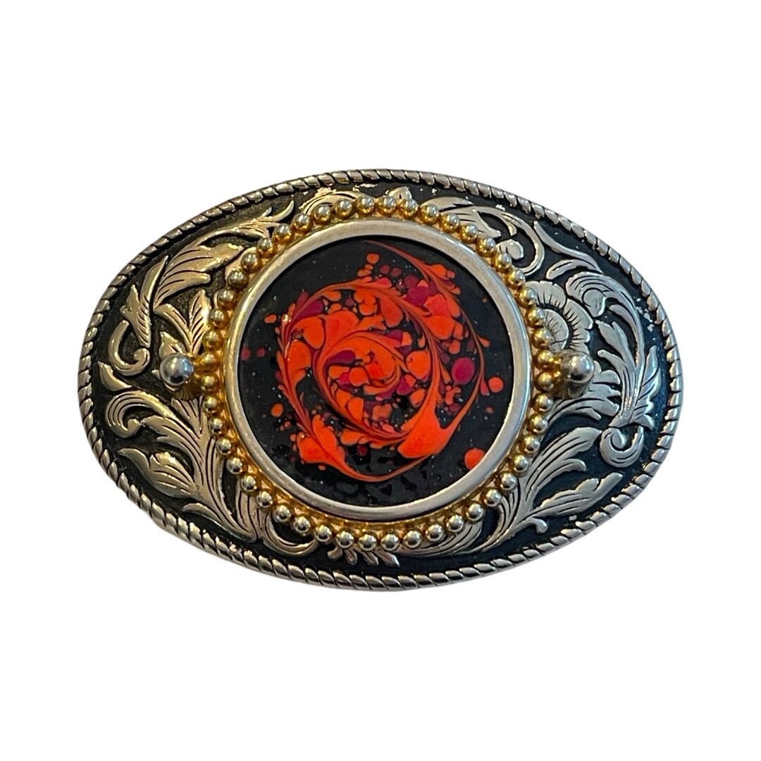 Vintage Mens Belt Buckle, Red & Black Splattered Paint Belt Buckle ...