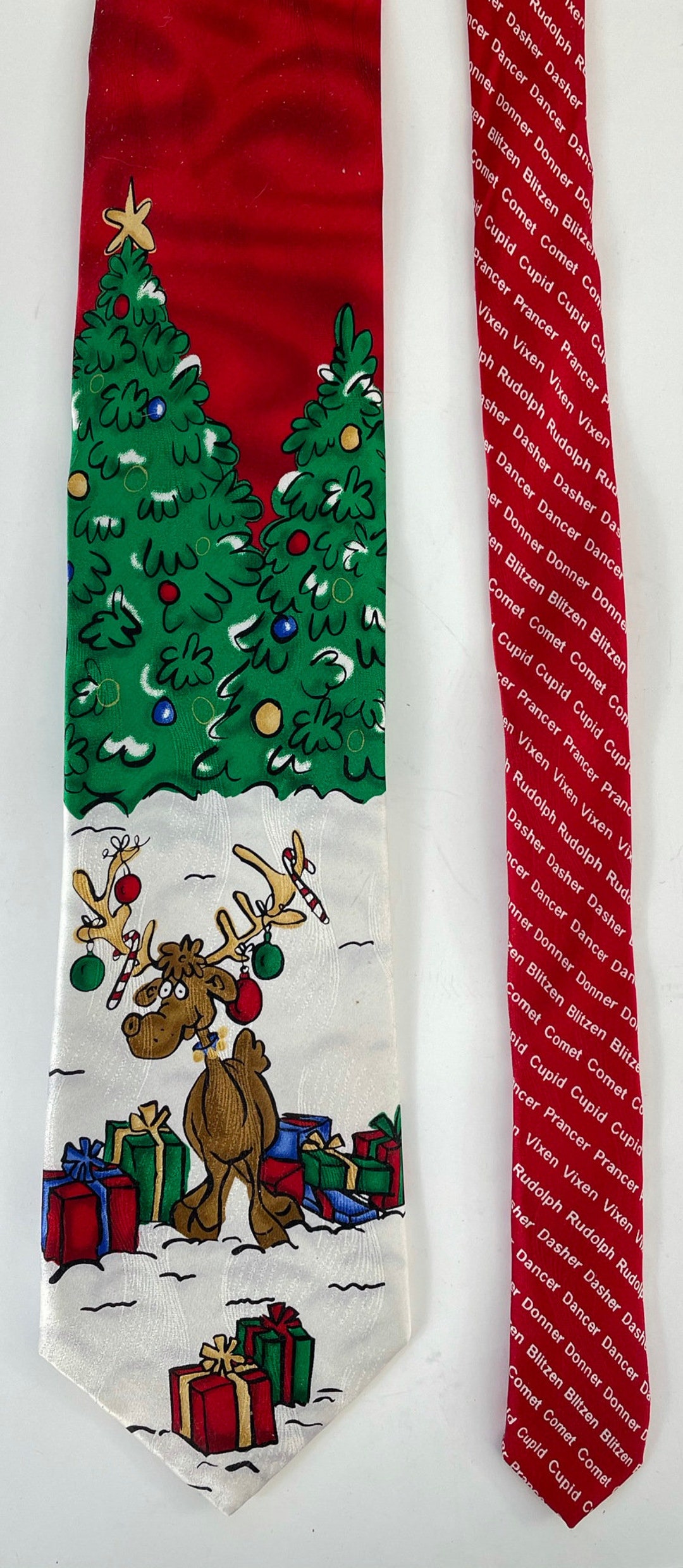 Vintage Reindeer Tie, Mens 90s Christmas Tie, Rudolph Reindeer ...