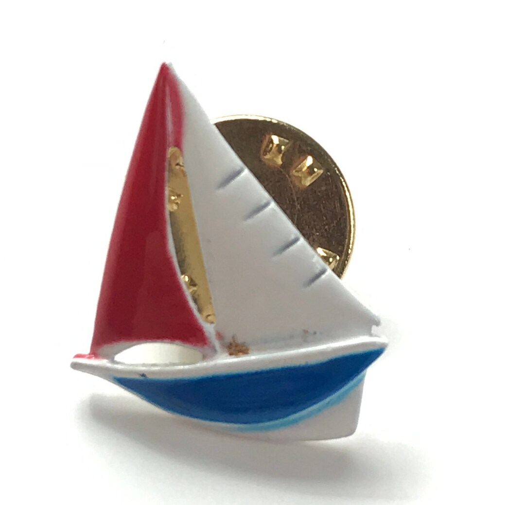 Vintage Sailboat Tie Tack, White Red Blue Tie Tack, Sailboat Pin, Mens ...