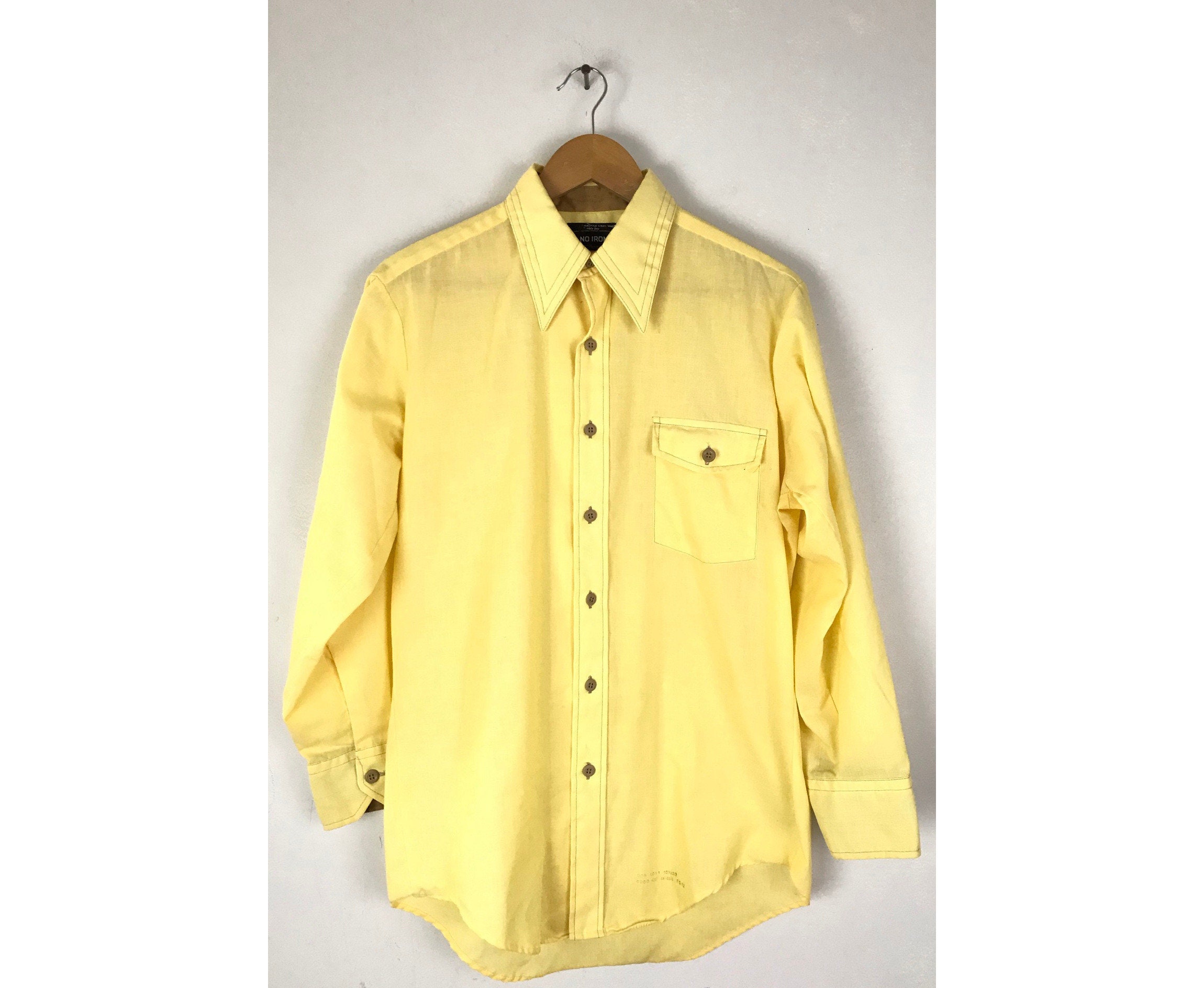 70s JC Penney Light Yellow Button Down Shirt Mens Size 15.5 32 Medium ...