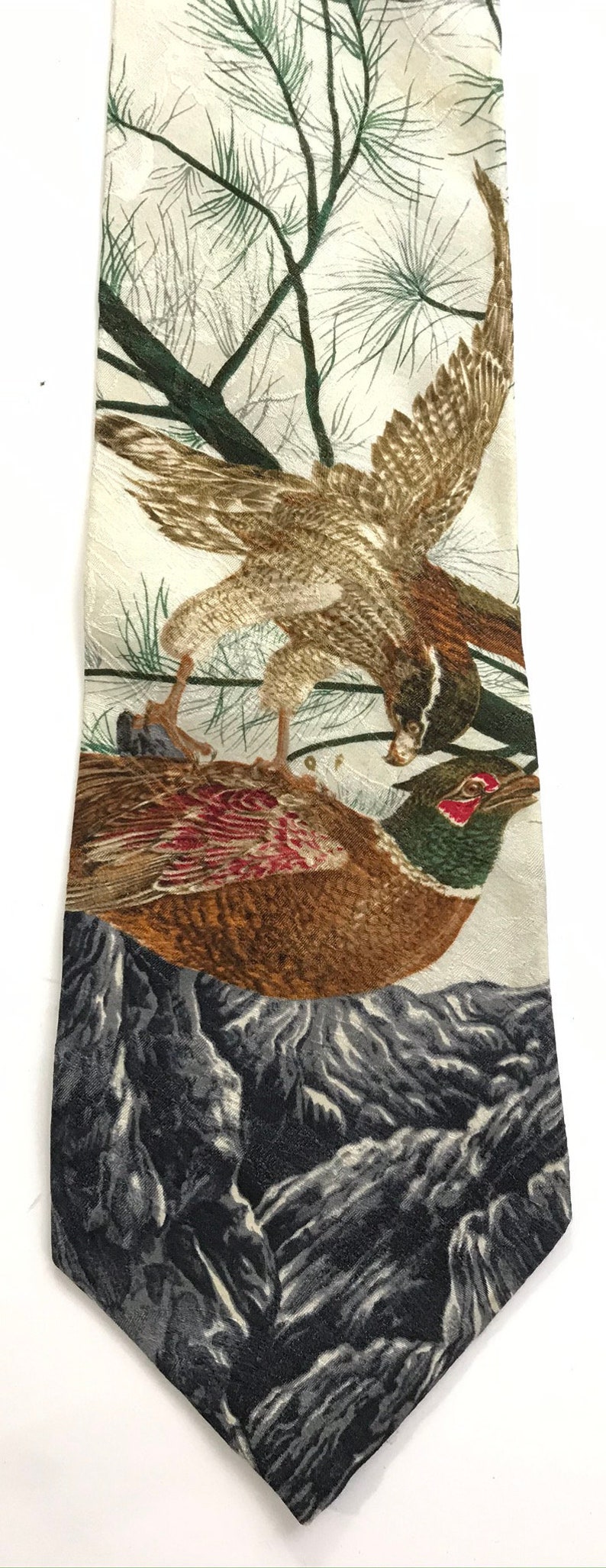 Vintage Mens Birds in Trees Tie, 1980s Bird Scenery Tie, Vintage Bird ...