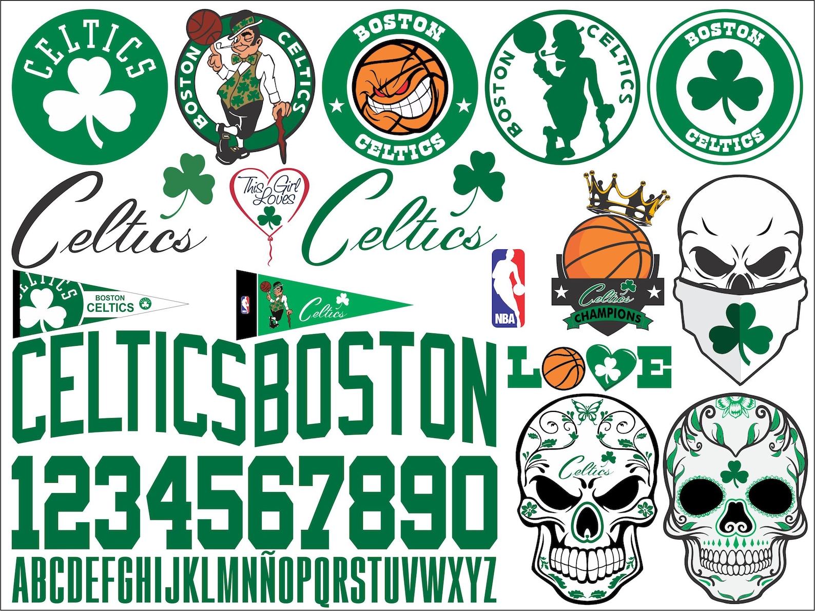 BOSTON CELTICS SVG nba basketball bundle clipart stencil | Etsy