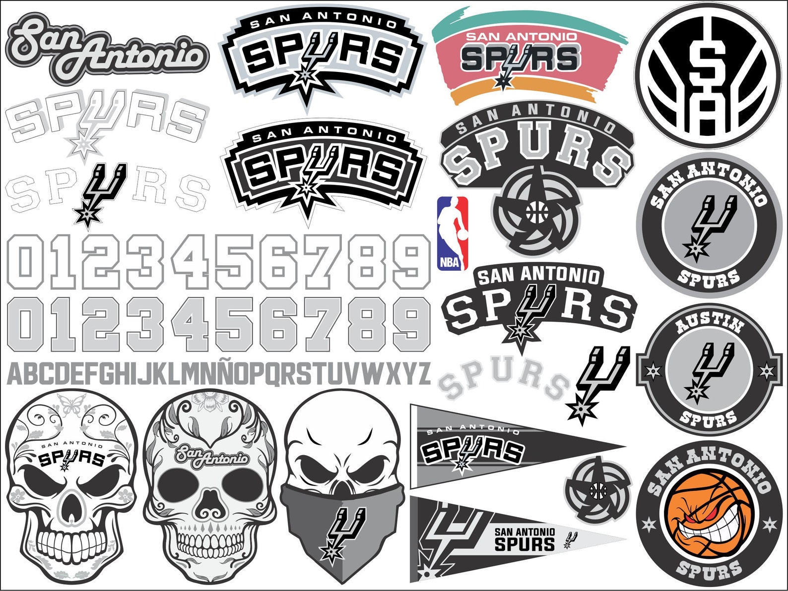 SAN ANTONIO SPURS svg nba basketball bundle clipart stencil | Etsy