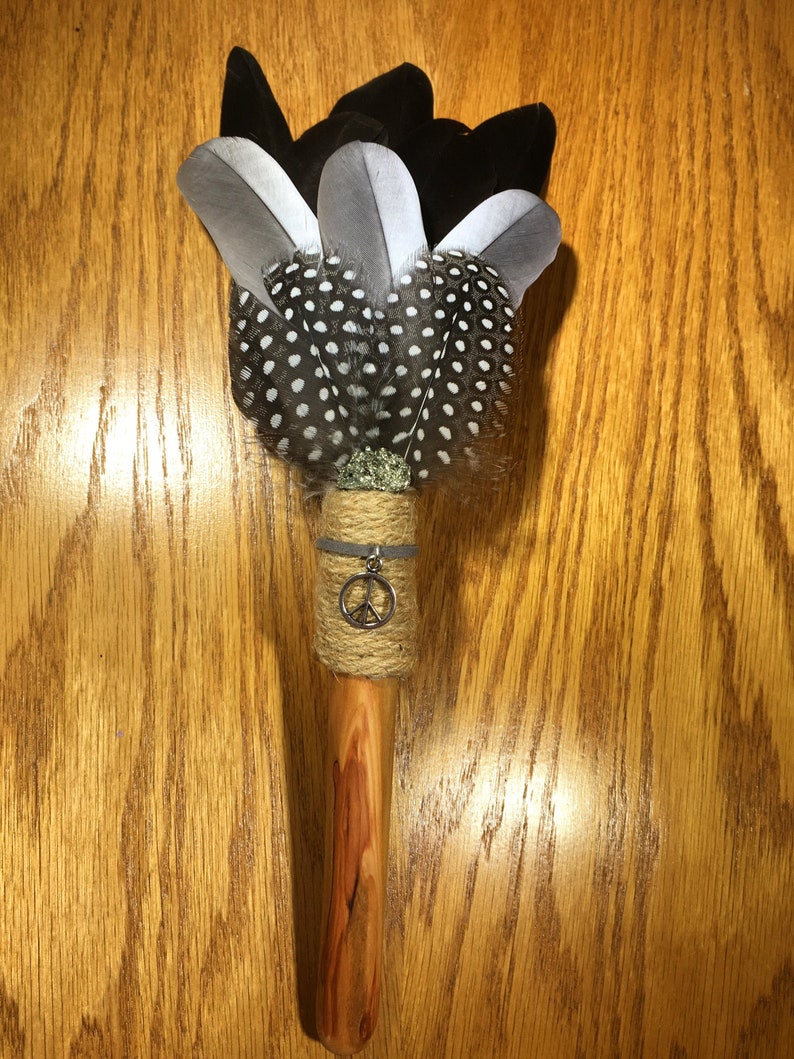 Native American Inspired Feather Smudge Fan Spirit Wand With Pyrite II ...